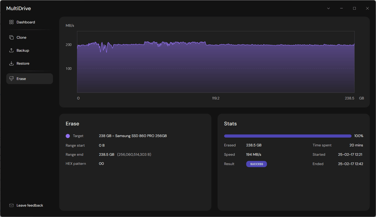 MultiDrive - Free Disk Cloning, Backup and Erasing Software
